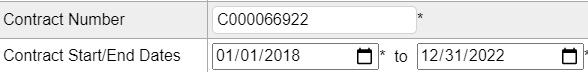 Example of agency contract number, contract start and end dates.